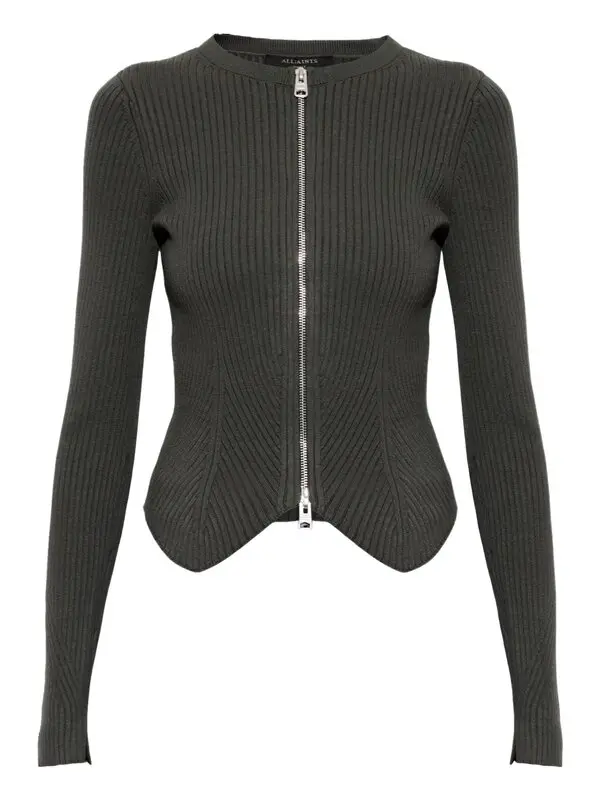 ALLSAINTS Zip Front Rib Knit Cardigan - Wild Green