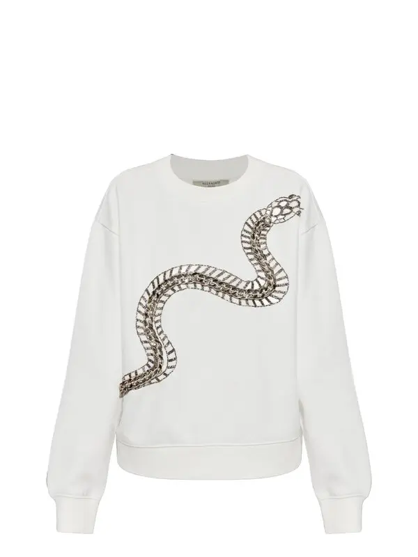 ALLSAINTS Snake Embroidered Crew Sweatshirt - White