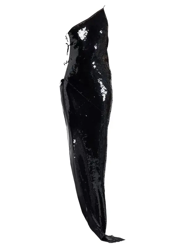 Rick Owens Sequin Oneshoulder Long Dress - Black