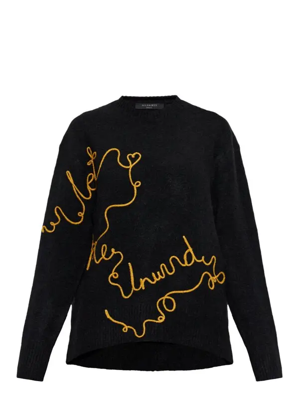 ALLSAINTS Embroidered Crew Neck Sweater - Black
