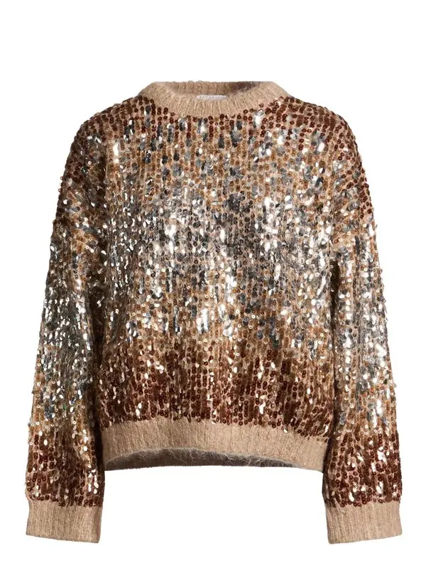 Brunello Cucinelli Sequin-embellished Open-knit Sweater - Sand