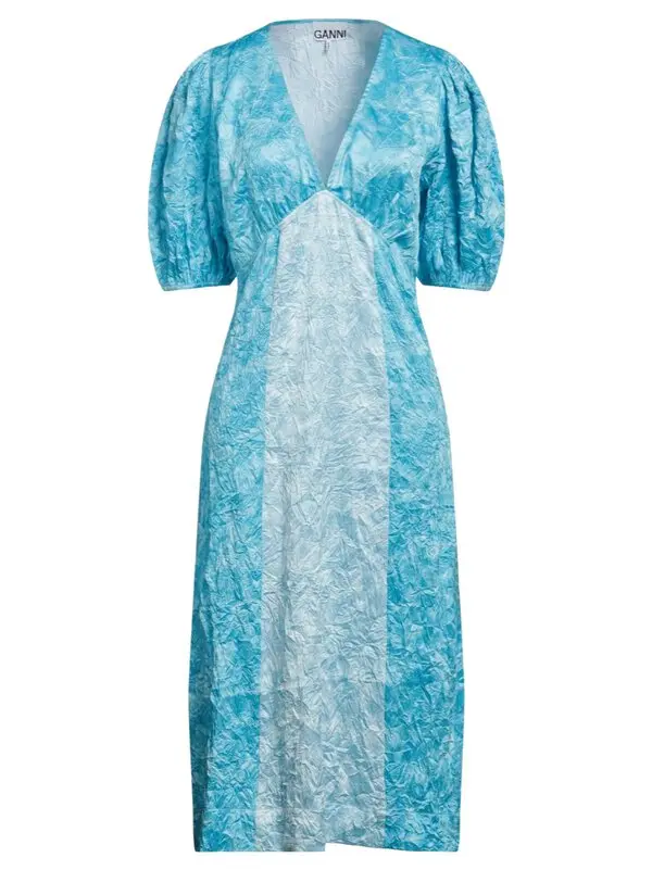 GANNI Two-tone Spliced Short-sleeve Dress - Blue