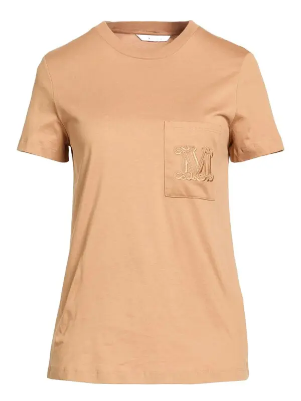 Max Mara Short Sleeve Crewneck T-shirt With Embroidered Logo Pocket - No