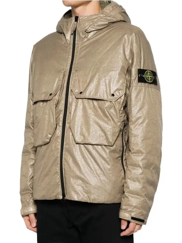 Stone Island Logo-patch Hooded Padded Jacket - Nude