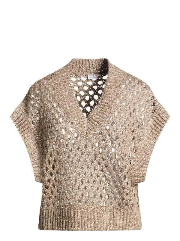 Brunello Cucinelli Solidcolor Vneck Sleeveless Knit Sweater - No