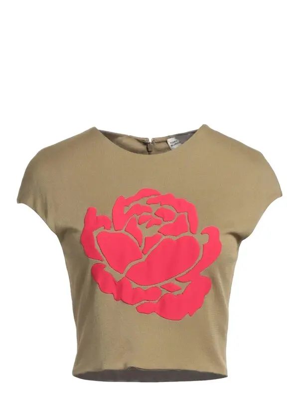 Tory Burch Cropped T-shirt With Rose Appliqu - No