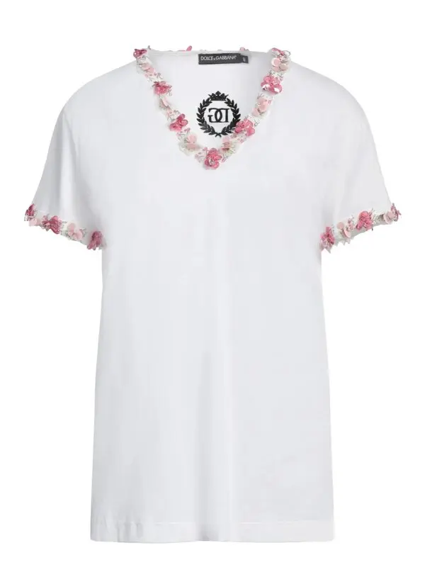 Dolce & Gabbana Short Sleeve V-neck T-shirt With Appliqués And Sequins - No