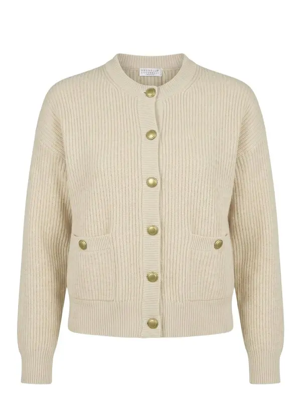 Brunello Cucinelli Ribbed-knit Heavy-weight Cardigan - Sand