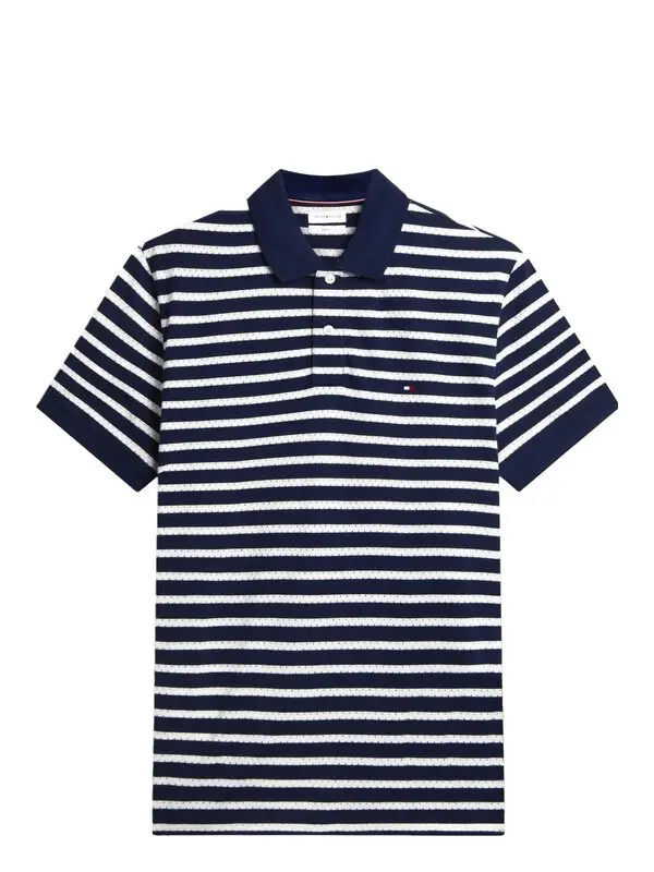 Tommy Hilfiger Striped-print Logo-embroidered Polo Shirt - Blue