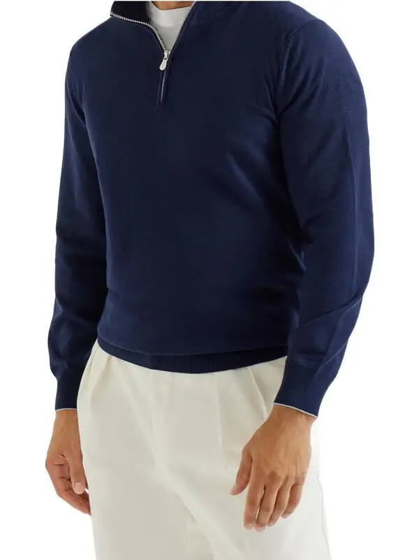 Brunello Cucinelli Half-zip Knit Sweater - Blue