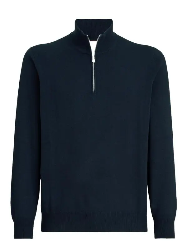 Brunello Cucinelli Quarter Zip Knit Sweater - Royal
