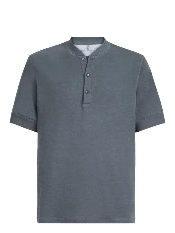 Brunello Cucinelli Cotton Waffle Jersey T-shirt With Henley Collar - Gray