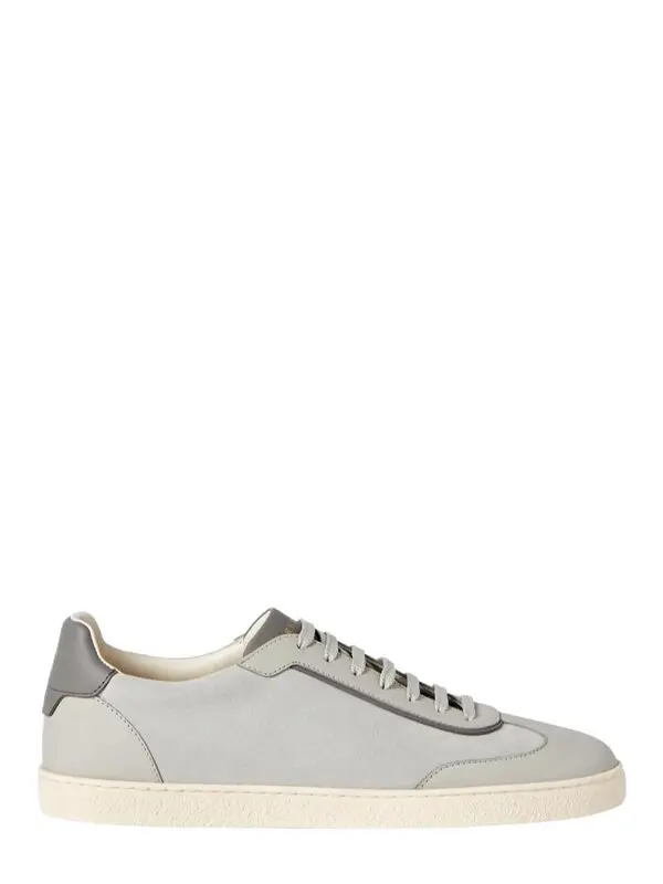 Brunello Cucinelli Suede And Polished Calfskin Sneakers - Light Grey