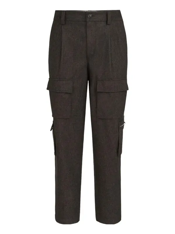 Brunello Cucinelli Virgin Wool Flannel Trousers With Cargo Pockets And Waist Tabs - Brown