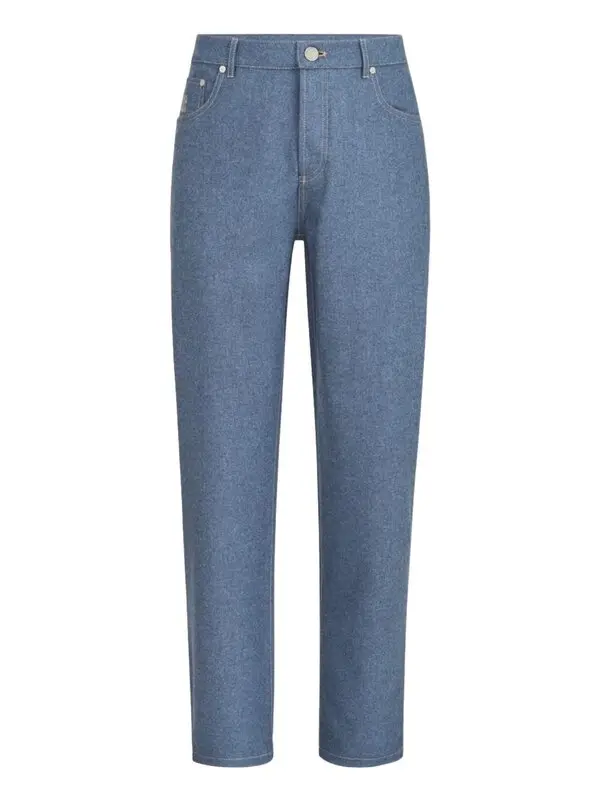 Brunello Cucinelli Virgin Wool Flannel Five-pocket Trousers - Blue