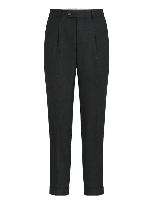 Brunello Cucinelli Virgin-wool Mouliné Twill Trousers With Pleat - Anthracite