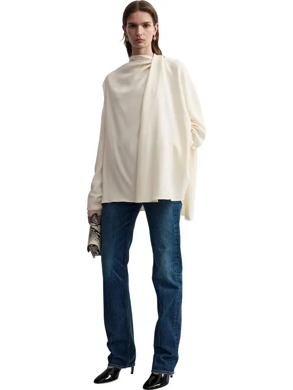 TOTEME Asymmetric Draped Cady Blouse - Ecru