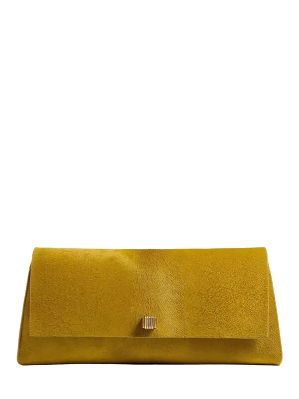 Khaite Audrey Clutch In Haircalf - Golden Olive