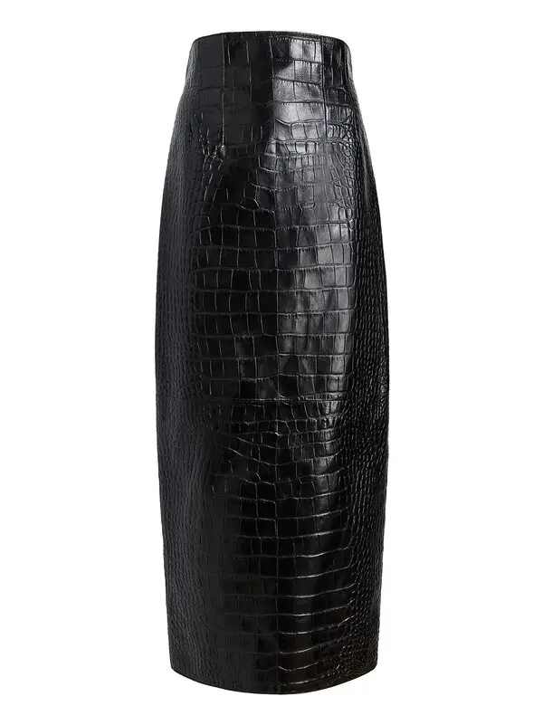 Khaite Croc-embossed Leather Pencil Skirt - Black