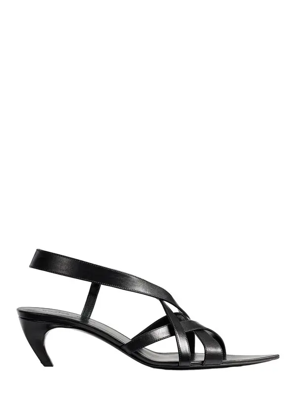 Khaite Sadie Kitten Heel Sandal In Glazed Leather - Black