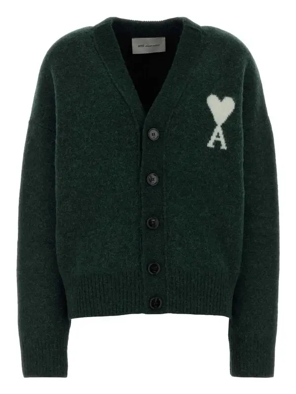 AMI Paris Bottle Alpaca Blend Cardigan - Green