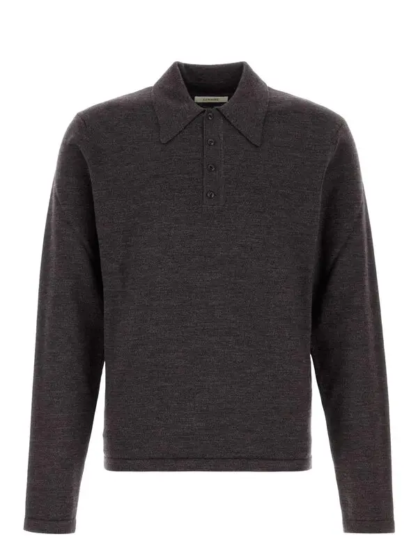 LEMAIRE Chocolate Wool Polo Shirt - Brown