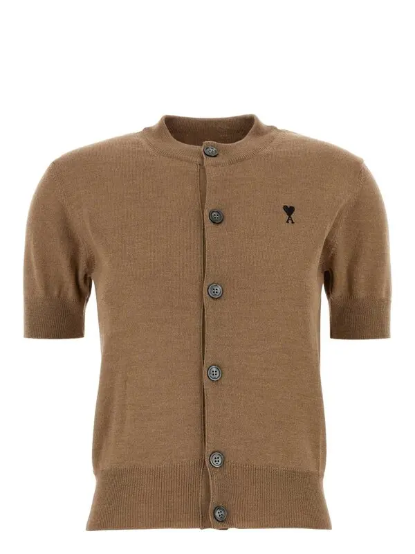 AMI Paris Camel Wool Cardigan - Brown