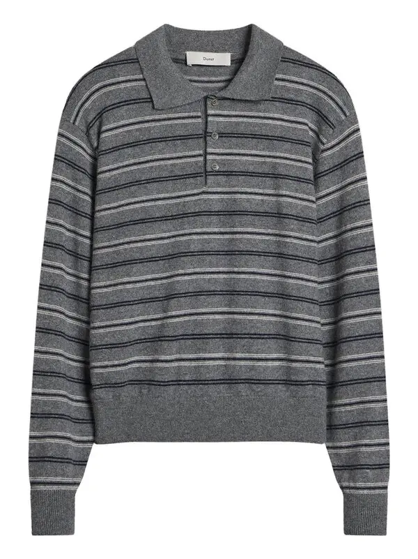 DUNST Collared Striped Sweater - Grey