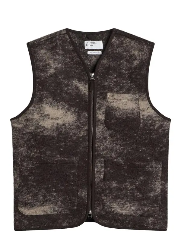 Universal Works Cloud Camo Knit Zip Gilet - Brown