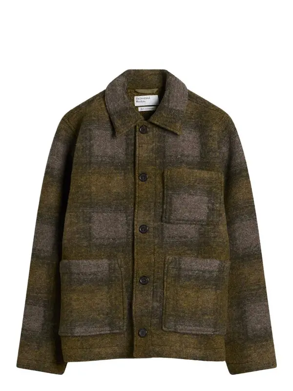 Universal Works Techno Melton Check Tag Jacket - Olive