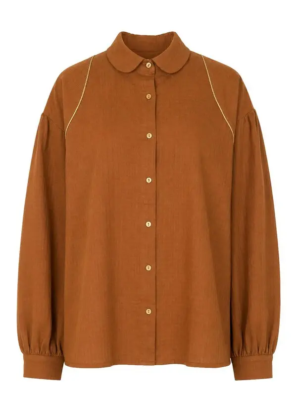 SVETLANA K Neutrals Clara Blouse Organic Cotton Seersucker In Ochre - Yellow