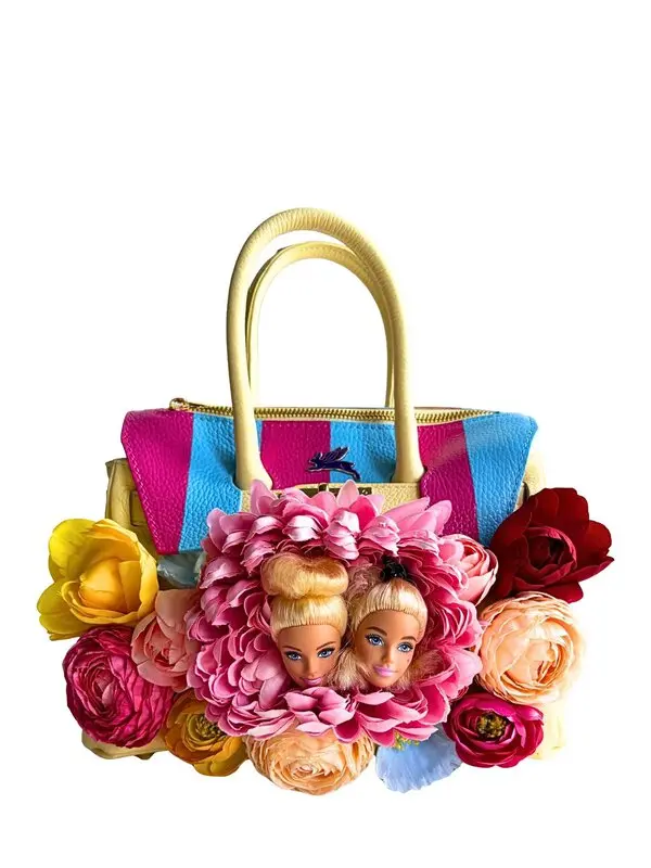 MAISON RUBAIYAT Bella Hand-painted Leather Bag Flower Garden - Black