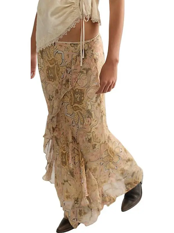 SPELL Damask Ruffle Midi Skirt - Chai