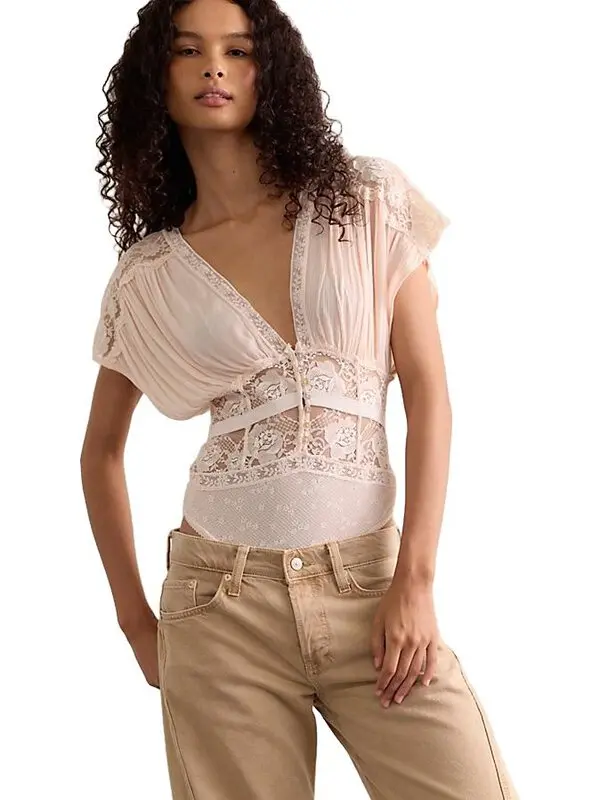 Free People Flirt Alert Bodysuit - Pink Shell