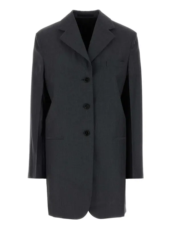 JIL SANDER Dark Grey Wool Blend Oversize Blazer - Gray