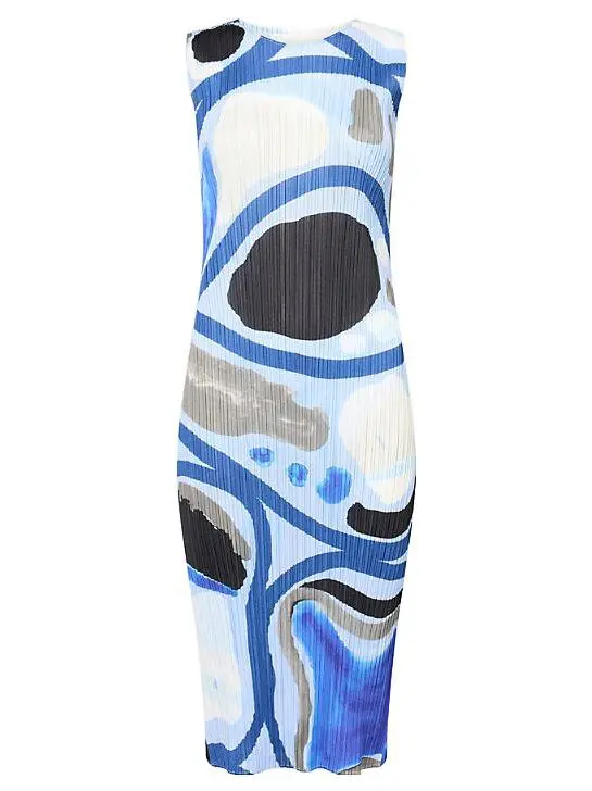 Issey Miyake Roll Patterned Knitted Midi Dress - Blue