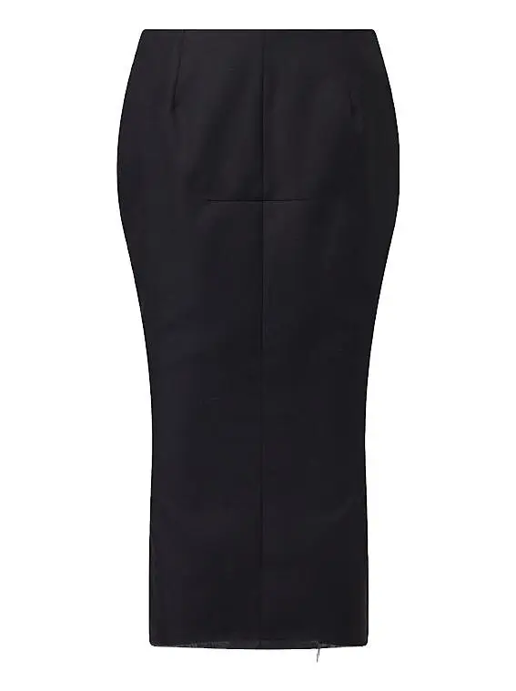 Matieres Fecales Virgin Wool Midi Skirt With Raw Hem - Black