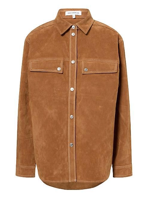 Good American Contrast-stitch Suede Overshirt - Cafe Clay