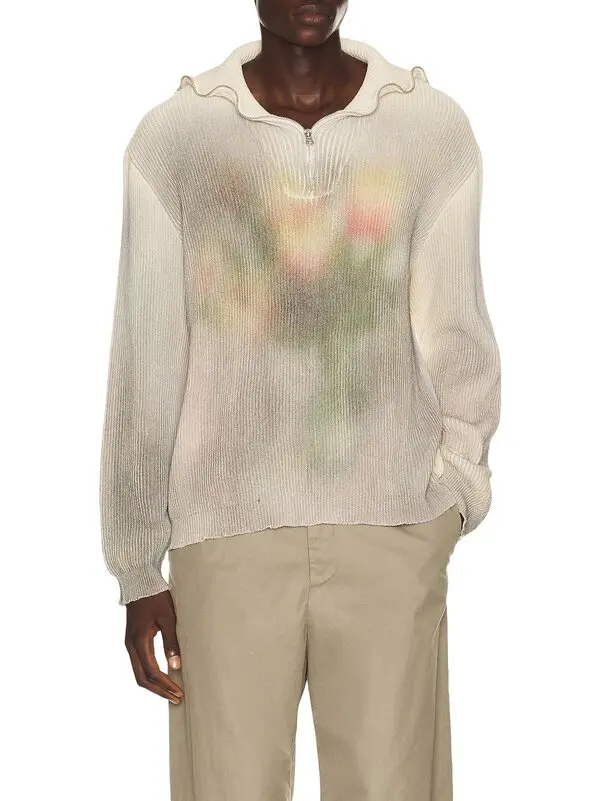 MAISON MARGIELA Quarter Zip Sweatshirt In Grey - Ecru