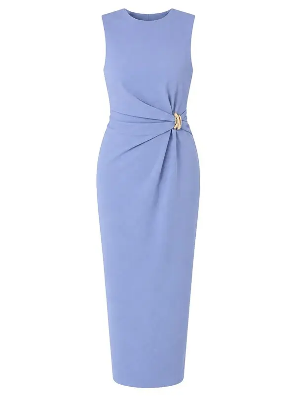 GIRL IN MIND Louisa Gold Buckle Wrap Detail Midi Dress - Blue