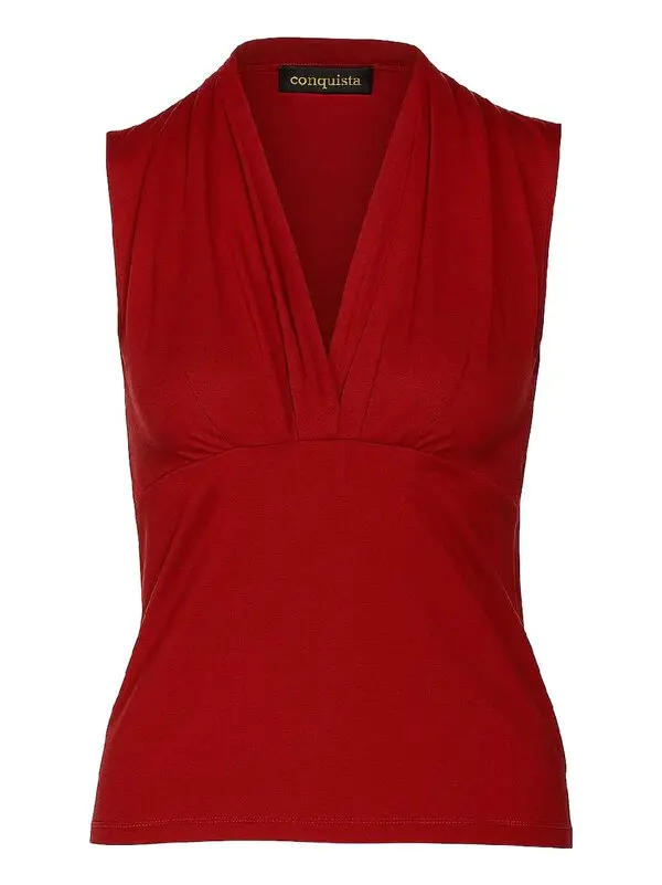 CONQUISTA Deep Viscose-elastane Jersey Sleeveless Top With Draped Neckline - Red