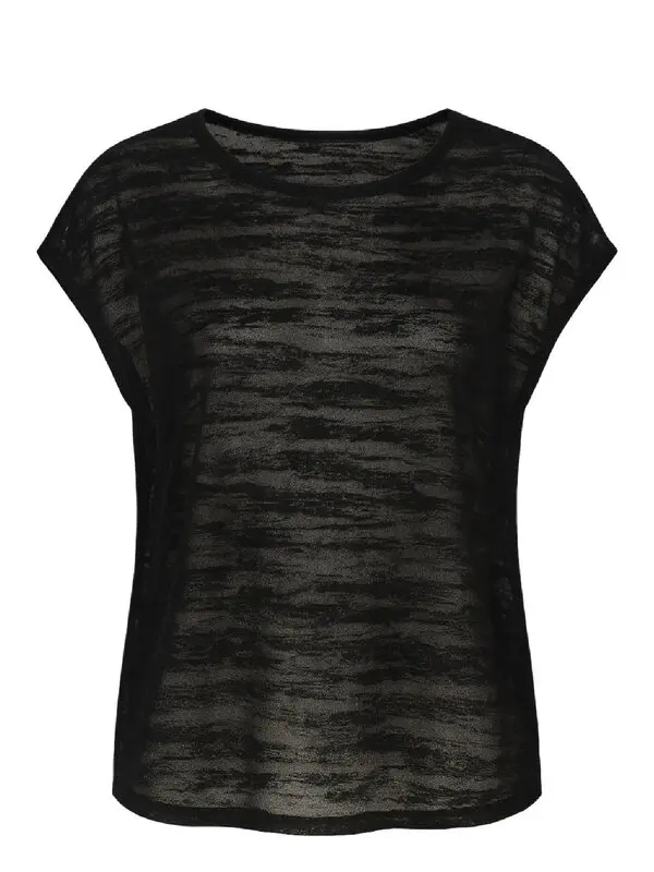 CONQUISTA Cotton Blend Sheer Jersey Top - Black