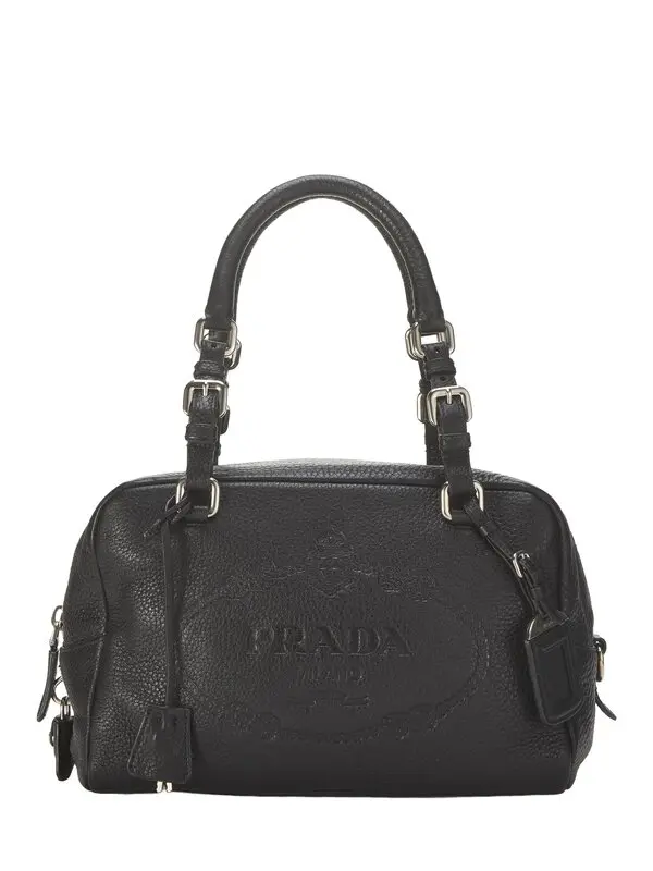 Prada Vitello Daino Bauletto Handbag - Black