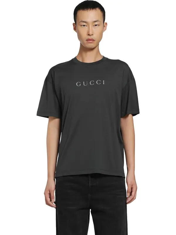 Gucci Glitter Logo Cotton T-shirt - Grey