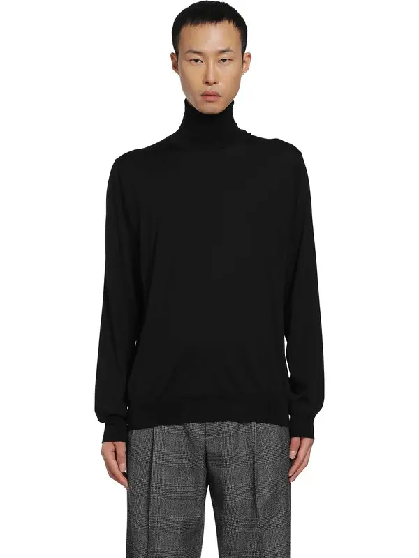 LARDINI Superfine Merino Wool Turtleneck - Black