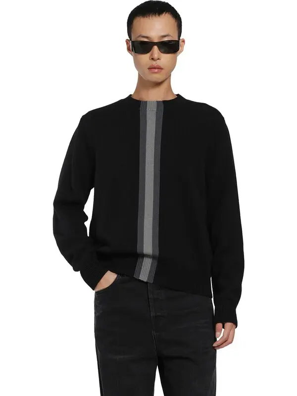 Gucci Knit Wool Sweater With Muted Web - Black