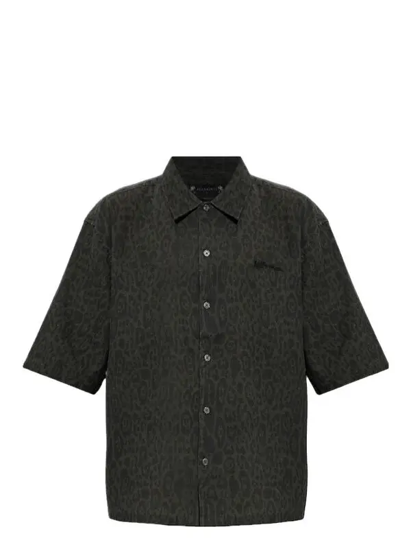ALLSAINTS Leopard Print Short Sleeve Shirt - Black