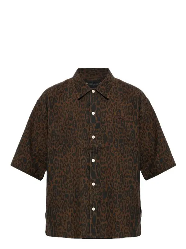 ALLSAINTS Leopard Print Short Sleeve Shirt - Brown