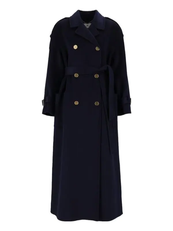 Elisabetta Franchi Double Breasted Belted Trench Coat - Black