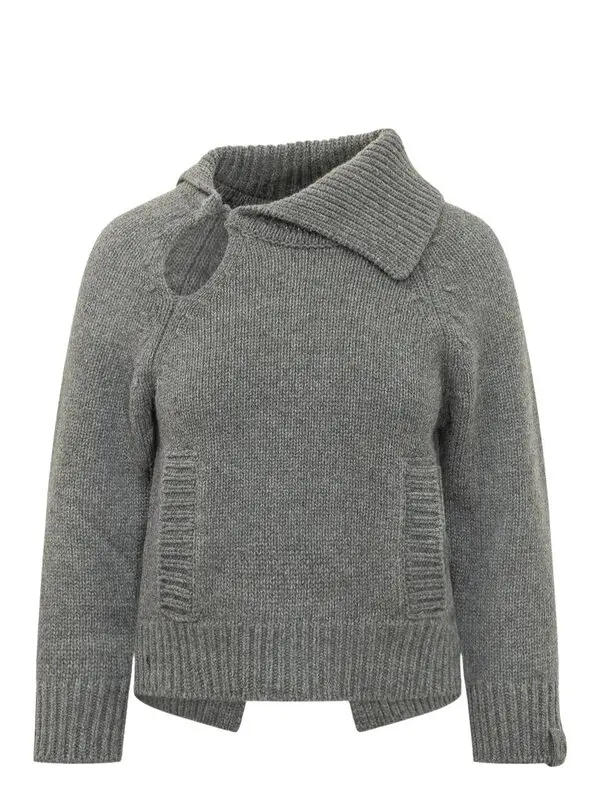 Victoria Beckham Asymmetric Collar Knitted Sweater - Granite